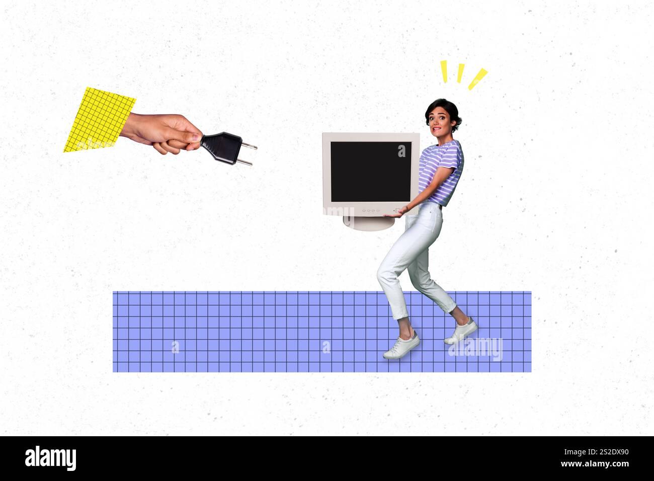 Sketch image artwork composite 3D photo collage of young lady walk hand ...