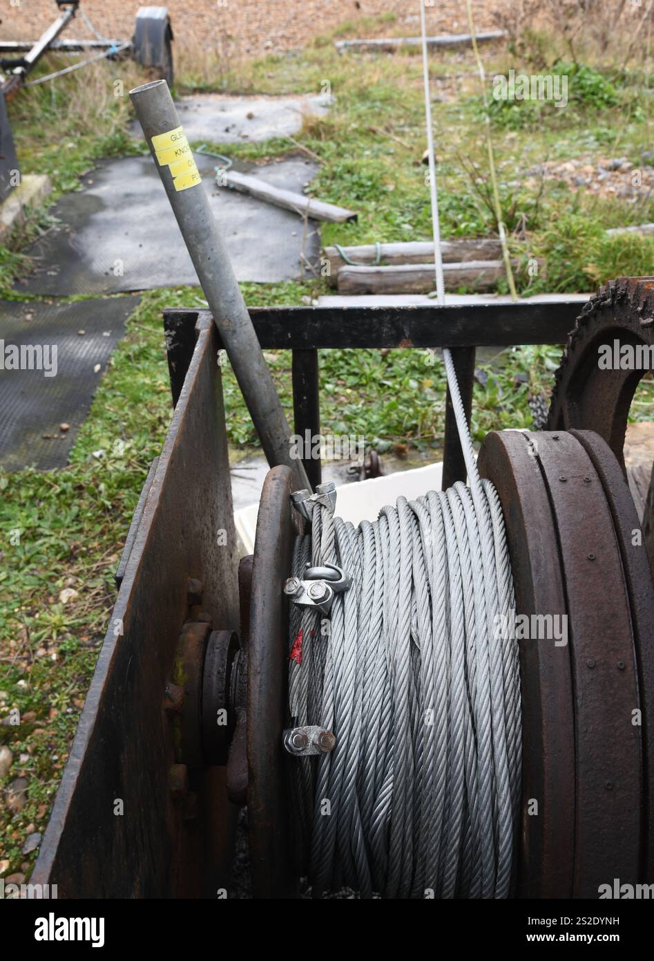 Boat winch on the beach Stock Photo - Alamy