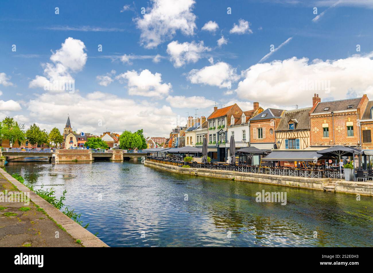 Amiens old town, embankment Quai Belu of Somme river water, street ...