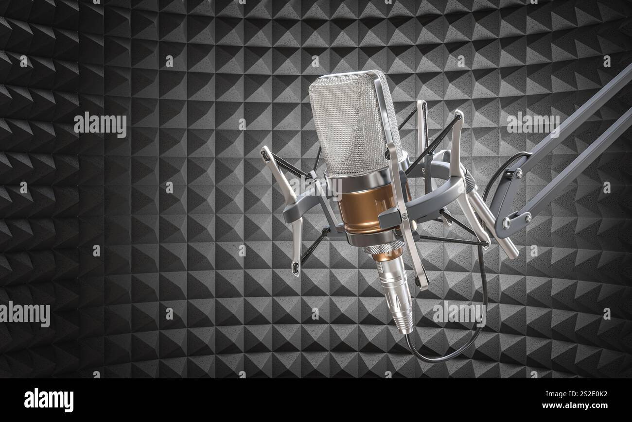 Professional microphone recording studio with acoustic foam panels 3d ...