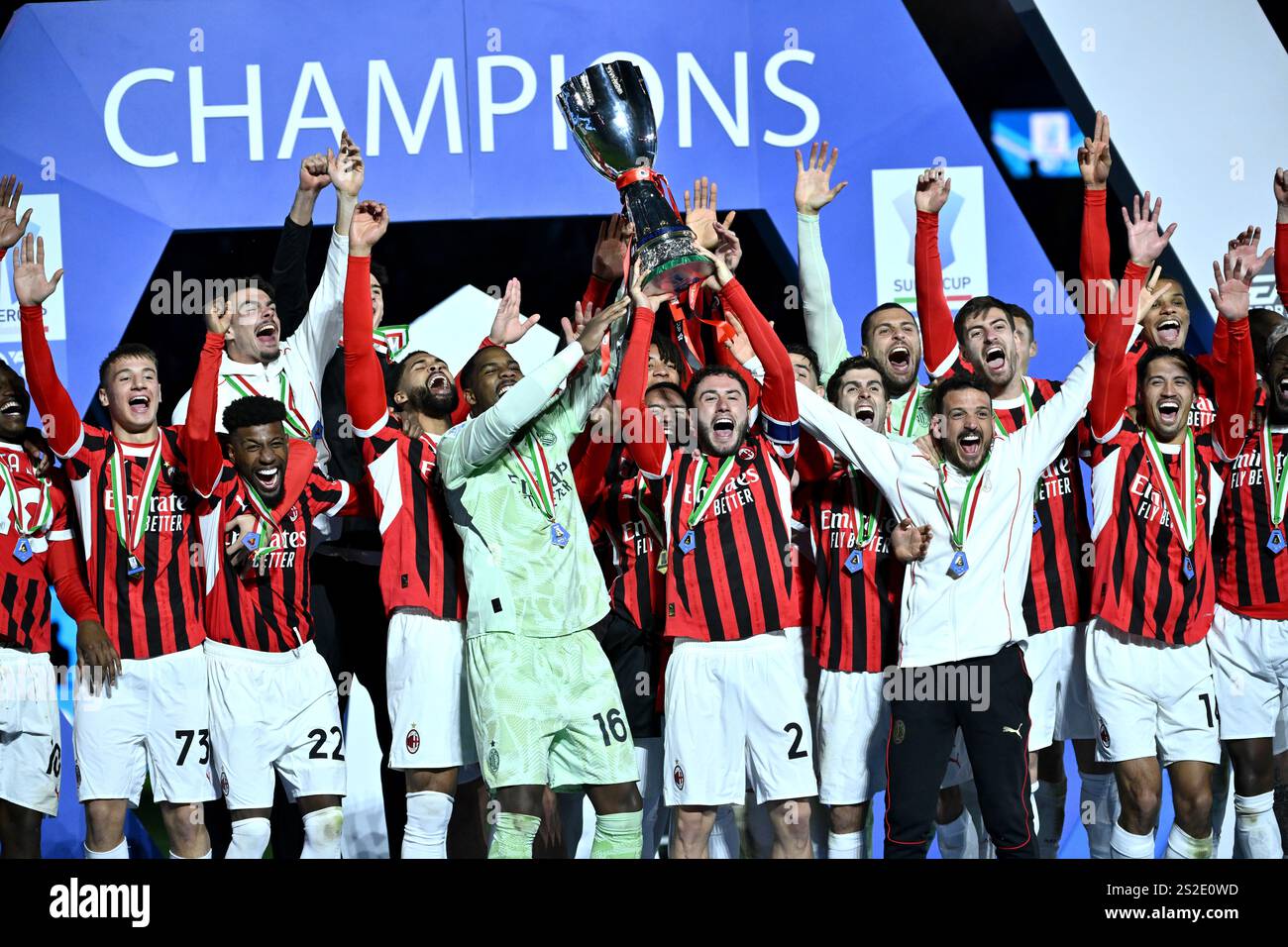RIYADH, SAUDI ARABIA - JANUARY 6: Davide Calabria of AC Milan lifts the ...