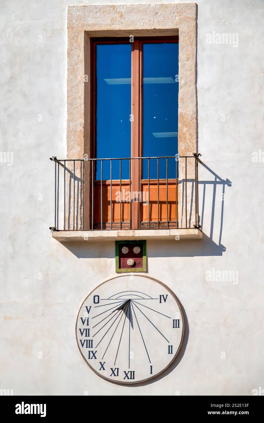 The historic sundial in Piazza Garibaldi, Monopoli, Italy, is located ...