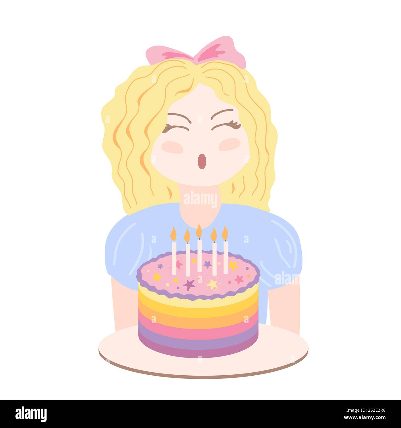 Little girl blowing out the candles on her Birthday cake. Cartoon ...