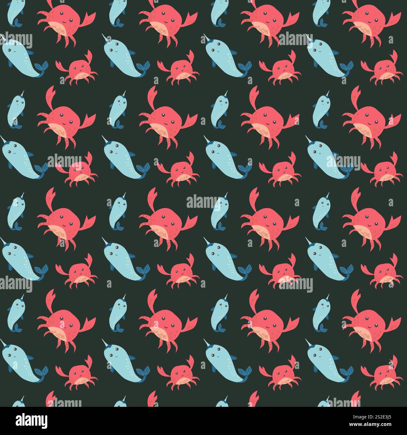 Cheerful cartoon crab and fish pattern in vibrant colors Stock Vector ...