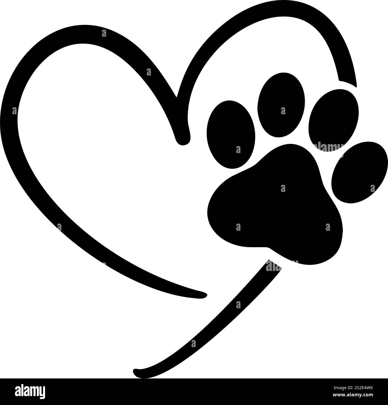 Bold black heart with two paw print silhouette with clean lines ...
