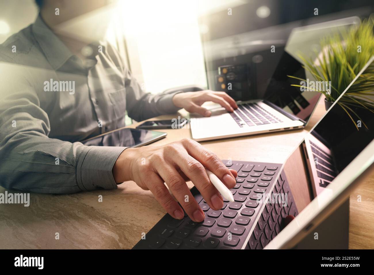 Outsource Developer Working On Marble Desk Working Laptop Computer Mobile Application Software