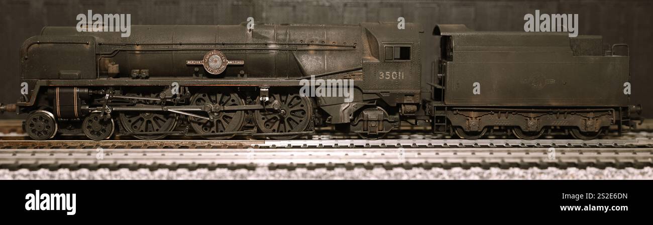 Detailed and weathered Hornby 00 gauge model of BR Merchant Navy ...