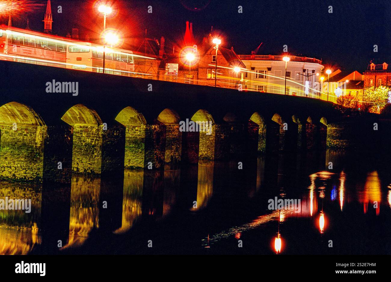 Colourful Night Time Image of the Medieval Barnstaple Long Bridge with ...