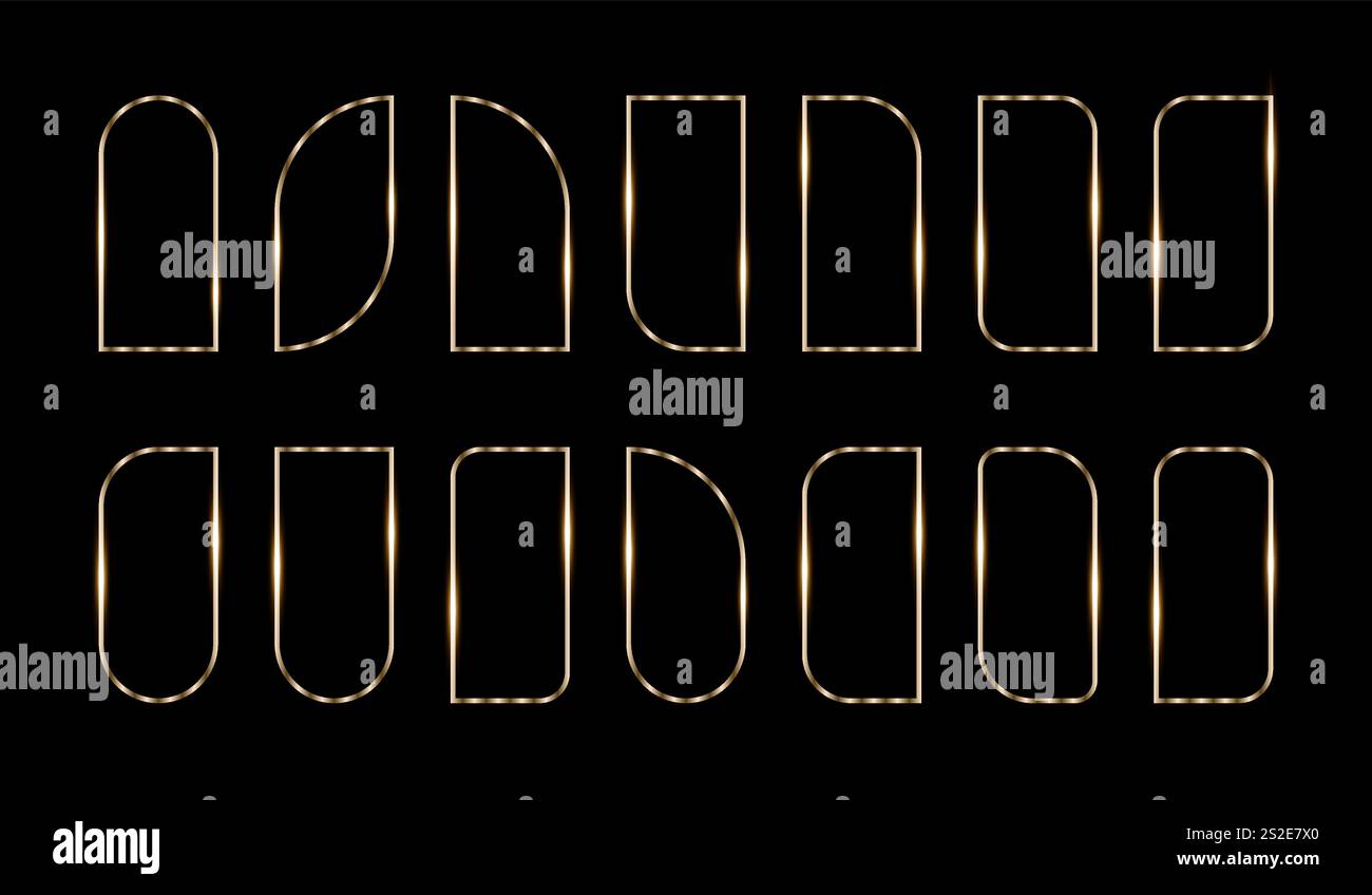 Golden thin frame in art deco style on a black background, Minimalistic ...