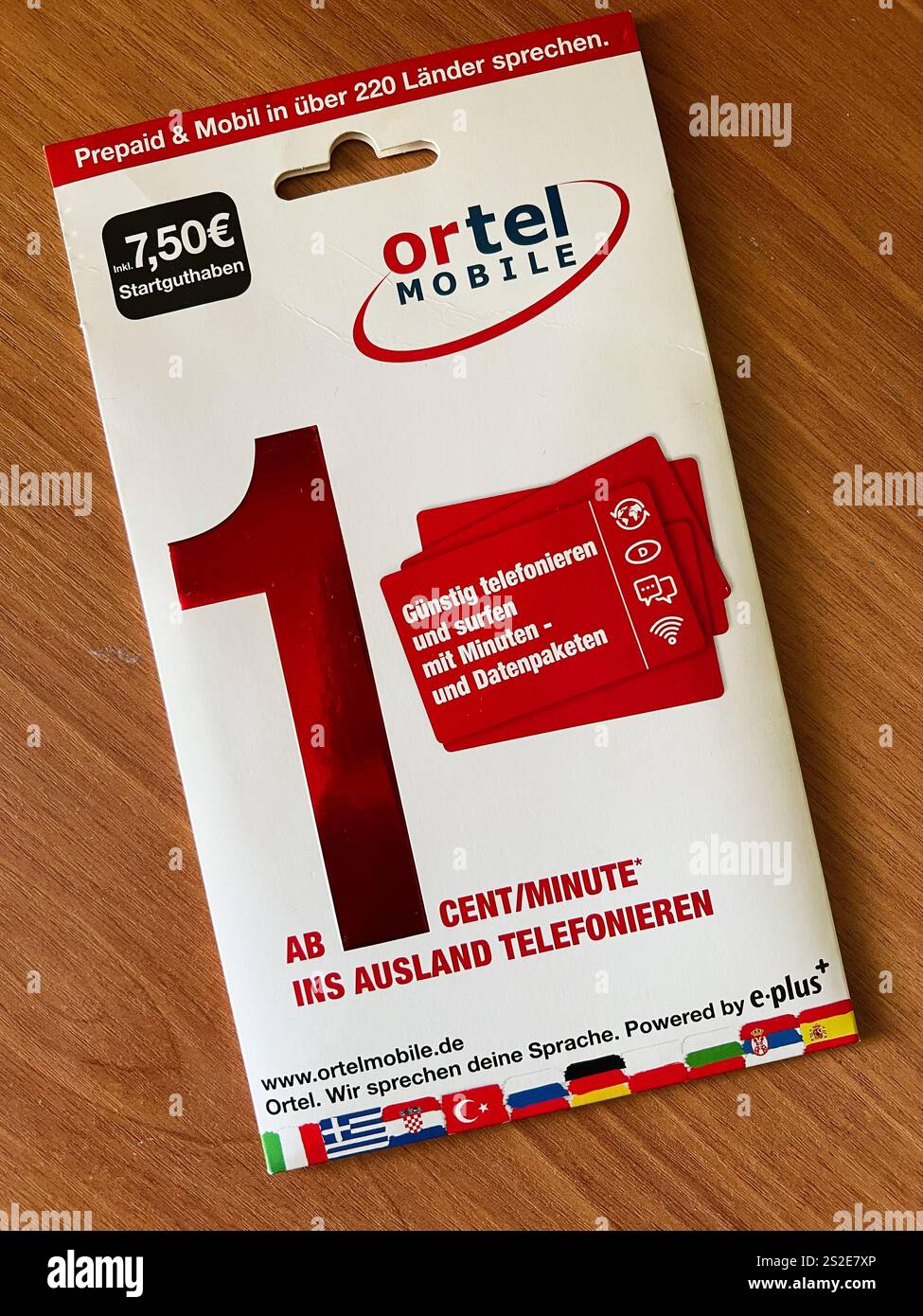Kyiv, Ukraine - January 07, 2025: A prepaid SIM card package from Ortel Mobile offering ...