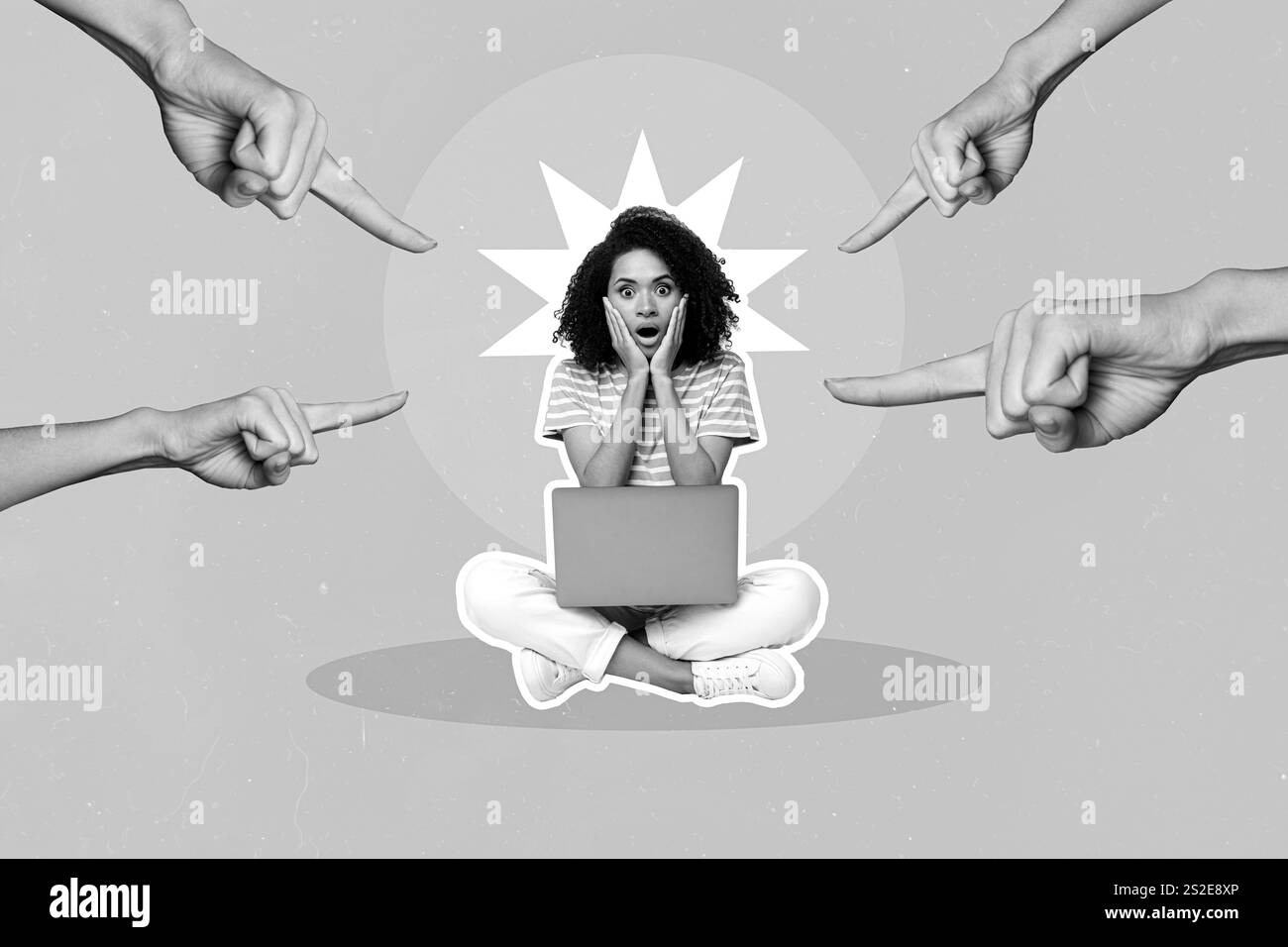 Creative photo 3d collage artwork poster of afraid scared shocked lady ...