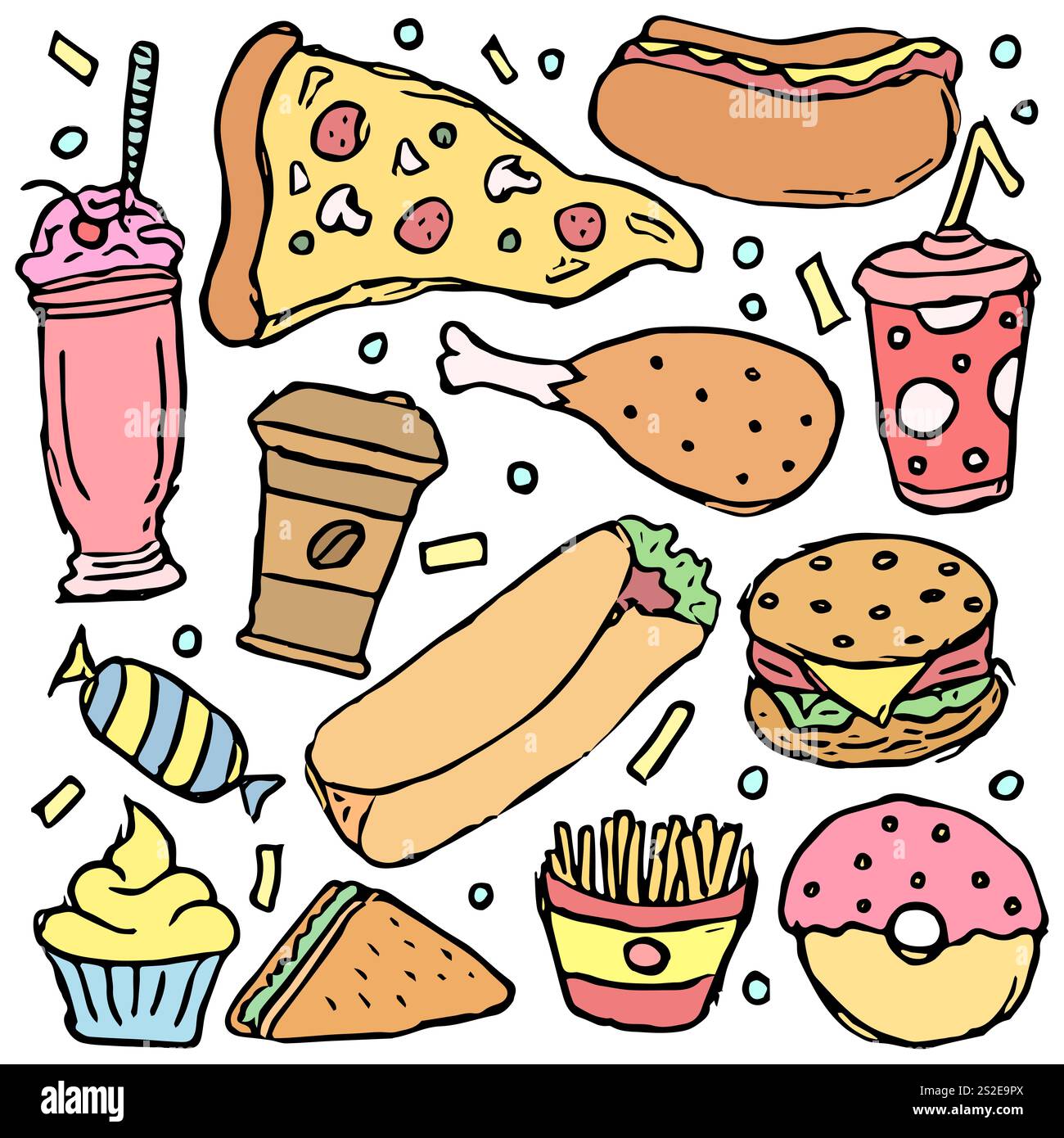 fast food icons. fast food background Stock Photo - Alamy