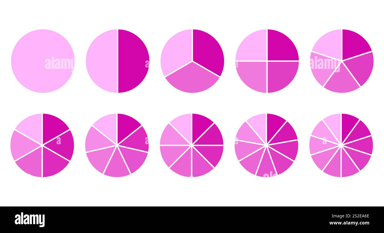 Diagram wheel divided from 1 to 10 parts, Pie chart infographic circle divided into pizza or ...