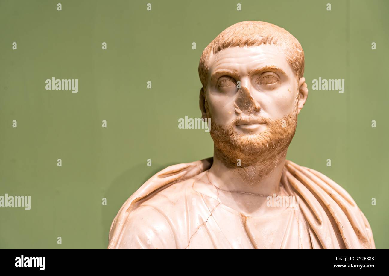 Bust of ancient roman mature man with facial hair sculpted in marble ...