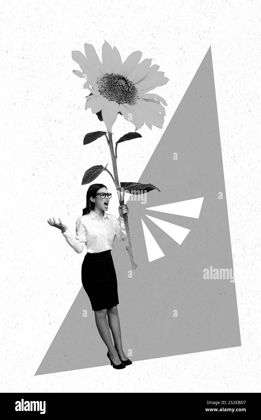 3d retro creative collage artwork template of strict lady holding ...