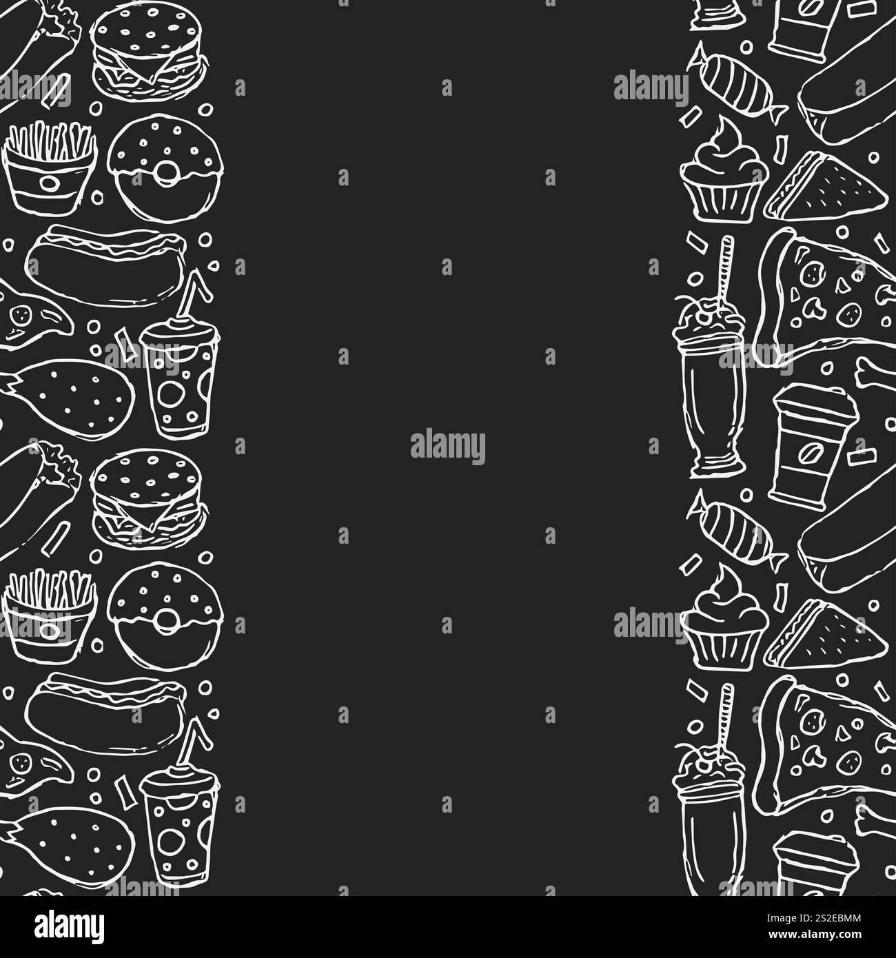 Fast food frame. Doodle fast food background Stock Photo - Alamy