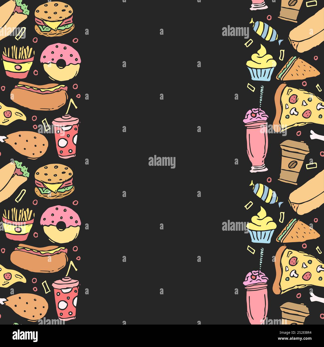 Fast food frame. Doodle fast food background Stock Photo - Alamy