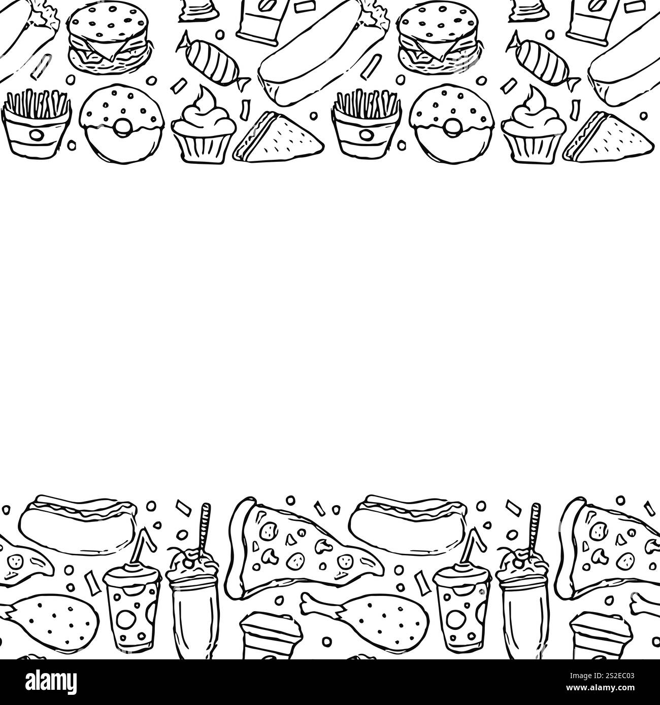 Fast food frame. Doodle fast food background Stock Photo - Alamy