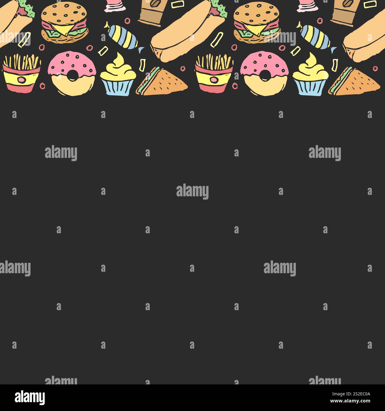 Fast food frame. Doodle fast food background Stock Photo - Alamy