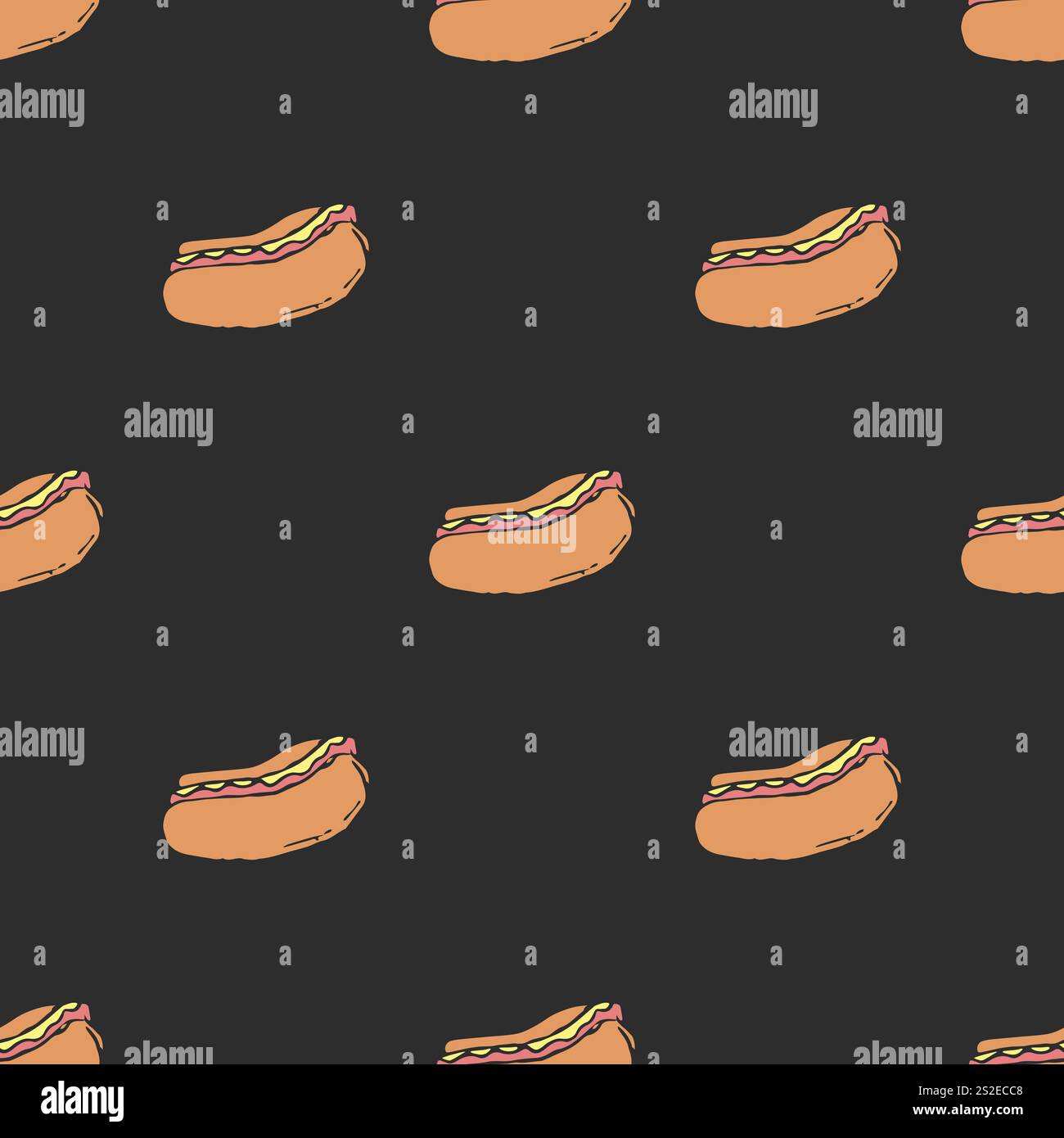 Seamless hot dog pattern. fast food background. Drawn food pattern ...