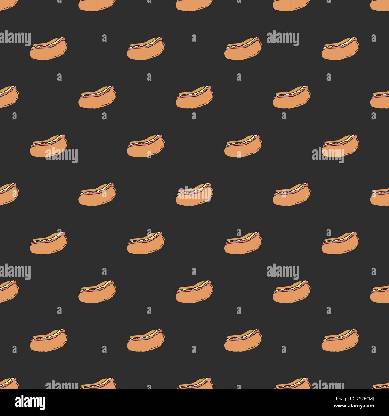 Seamless hot dog pattern. fast food background. Drawn food pattern ...