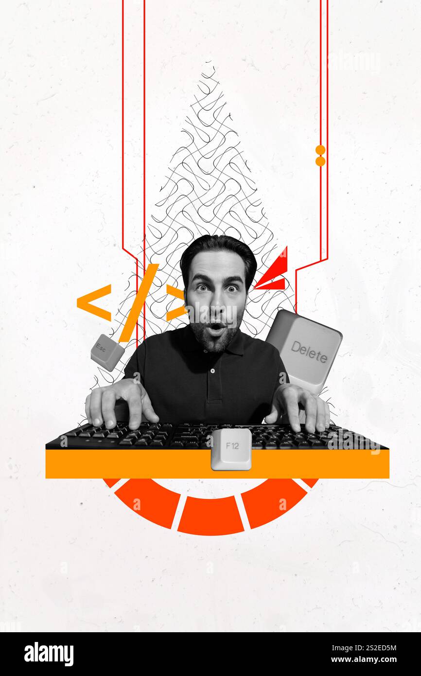 Trend image vertical photo collage of astonished freelancer man type ...