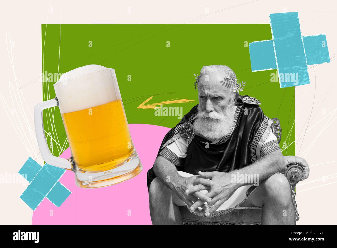 Creative poster collage image of angry drunk old man pensioner wear ...
