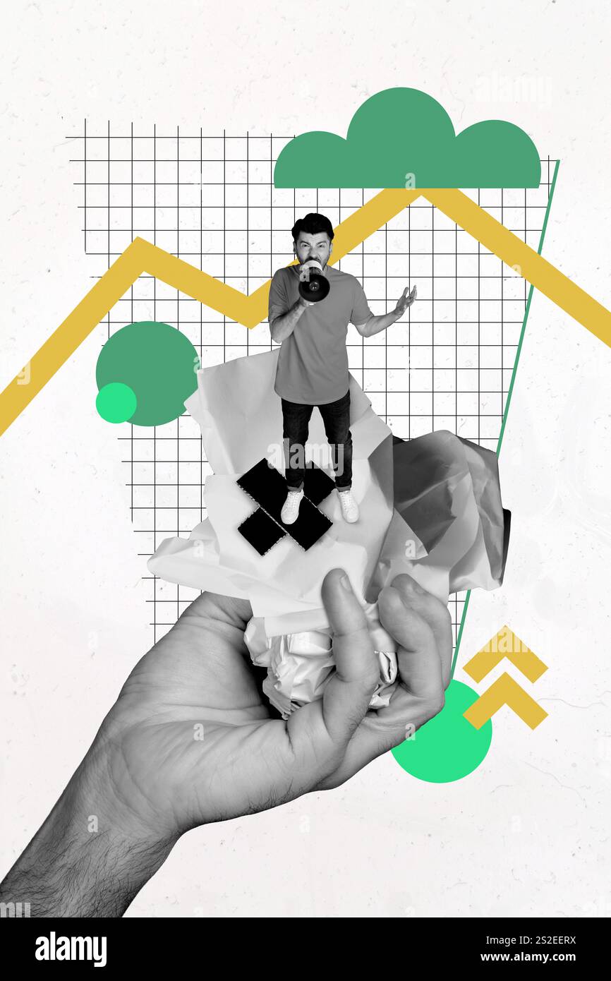 Sketch image artwork composite 3D photo collage of hand hold garbage ...