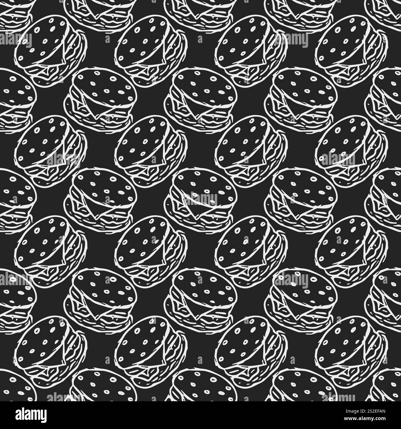 Seamless burger pattern. Drawn hamburger background. Doodle hand drawn ...