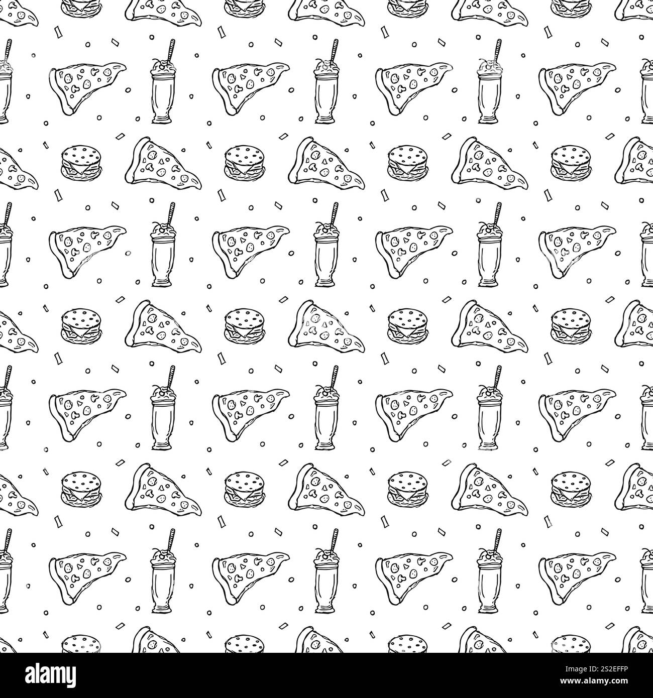 Seamless fast food pattern. fast food illustration. Drawn food pattern ...