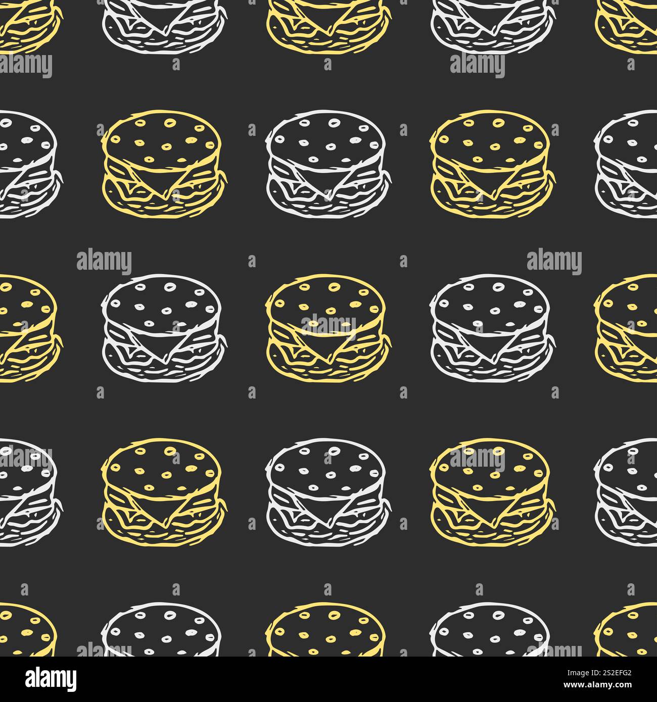 Seamless burger pattern. Drawn hamburger background. Doodle hand drawn ...