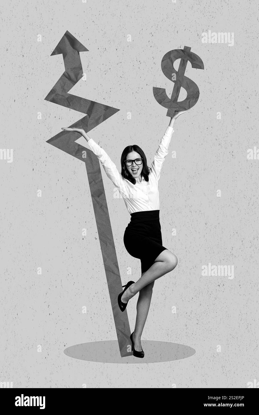 Creative photo 3d collage artwork poster picture of happy lady rejoice ...