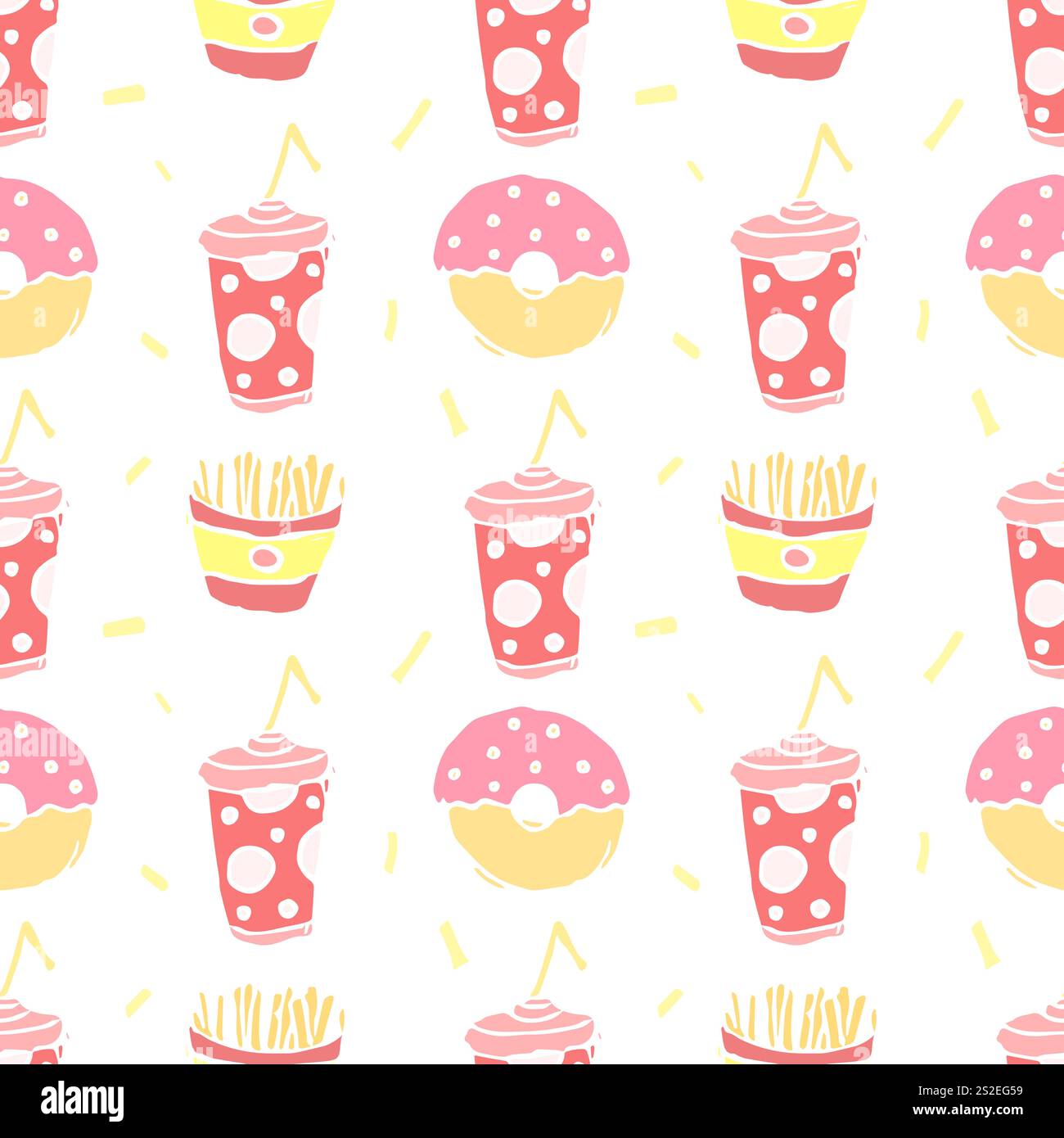 Seamless fast food pattern. fast food illustration. Drawn food pattern Stock Photo - Alamy