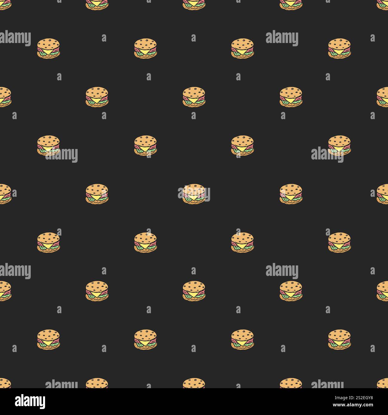 Seamless burger pattern. Drawn hamburger background. Doodle hand drawn ...