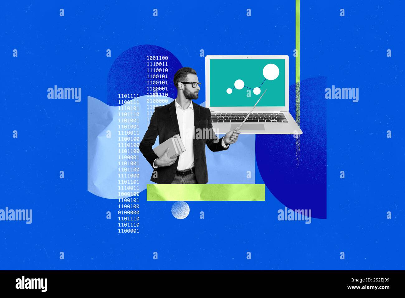 3d sketch collage image of serious man academic hold stick book stack ...