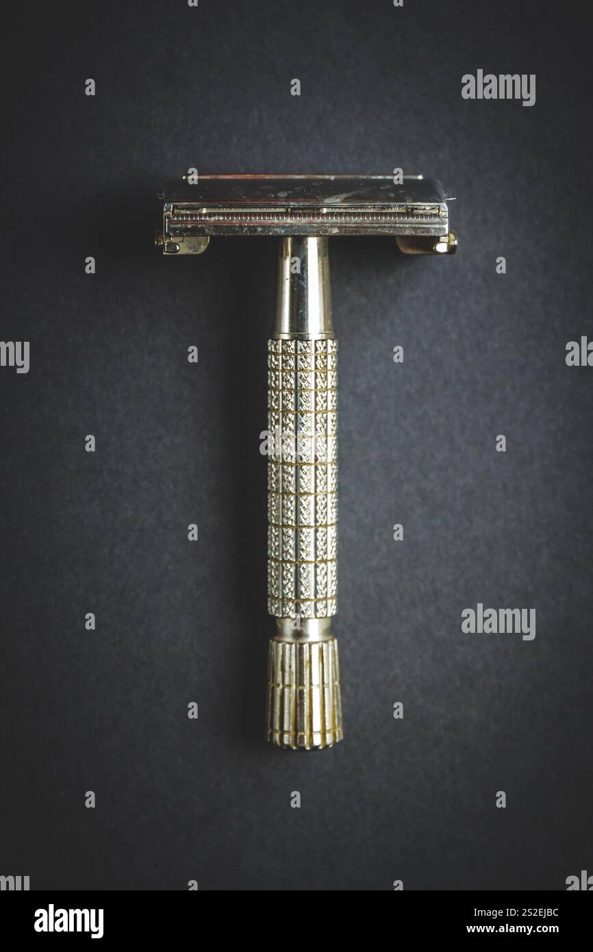 Old classic vintage shaver razor on a black background Stock Photo - Alamy