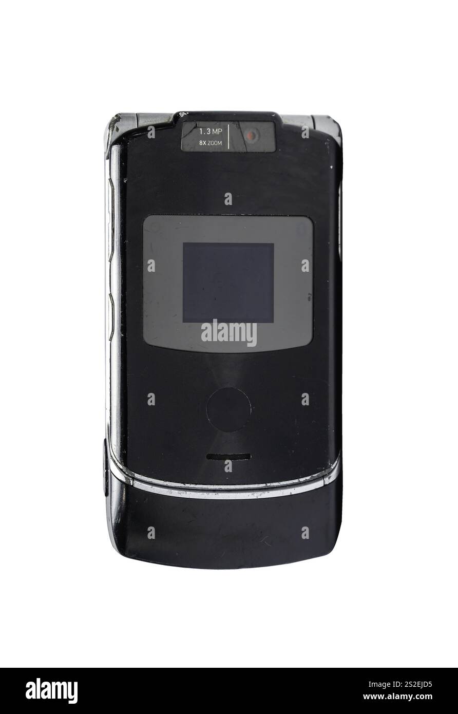 Retro mobile phone with a classic button design on a transparent ...
