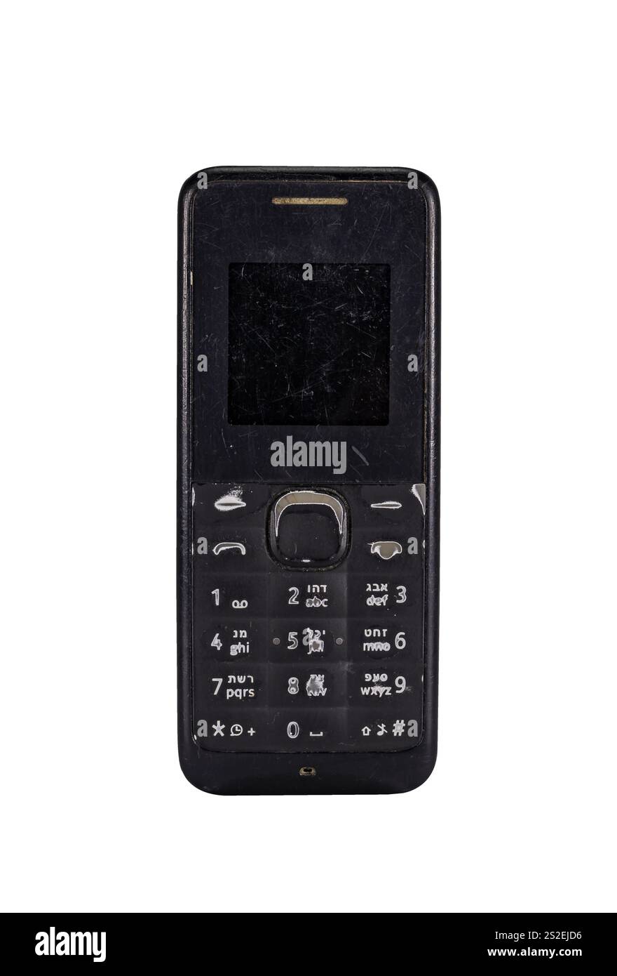 Retro mobile phone with a classic button design on a transparent ...