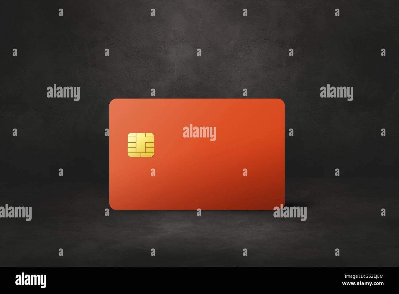 Orange credit card template on a black concrete background. 3D ...