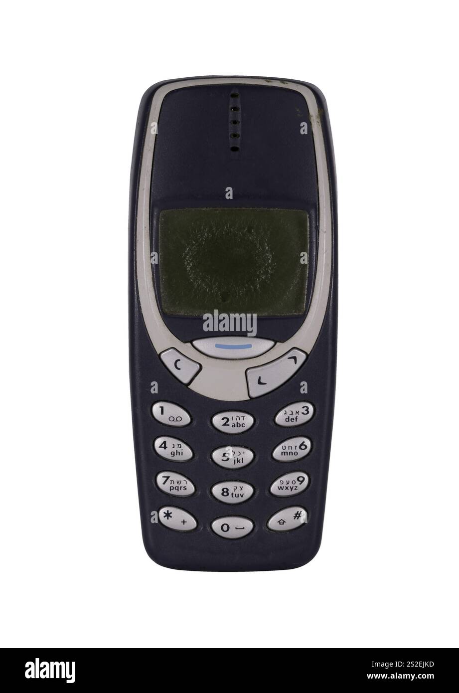 Retro mobile phone with a classic button design on a transparent ...