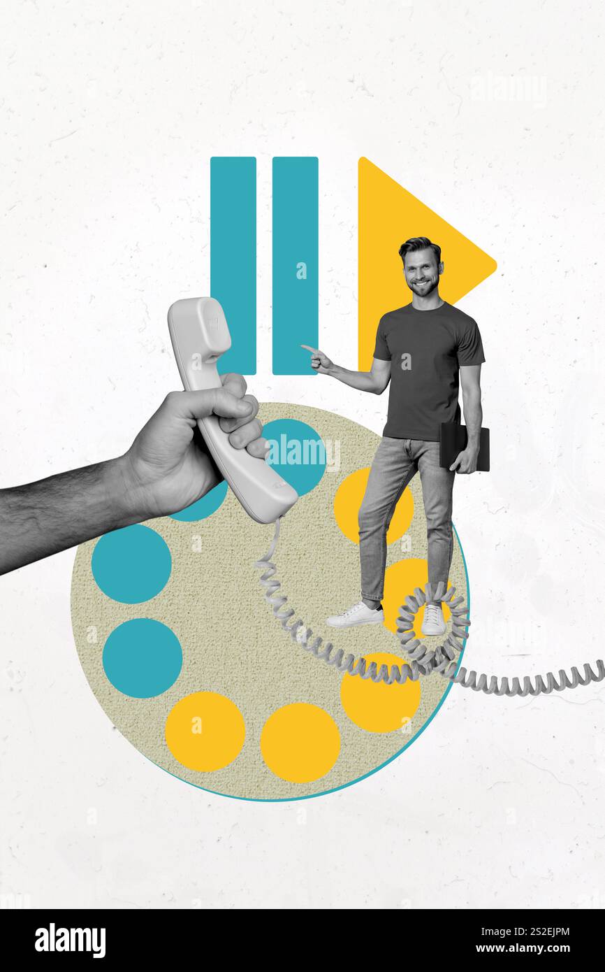 Composite image montage trend artwork 3D collage of landline phone call ...