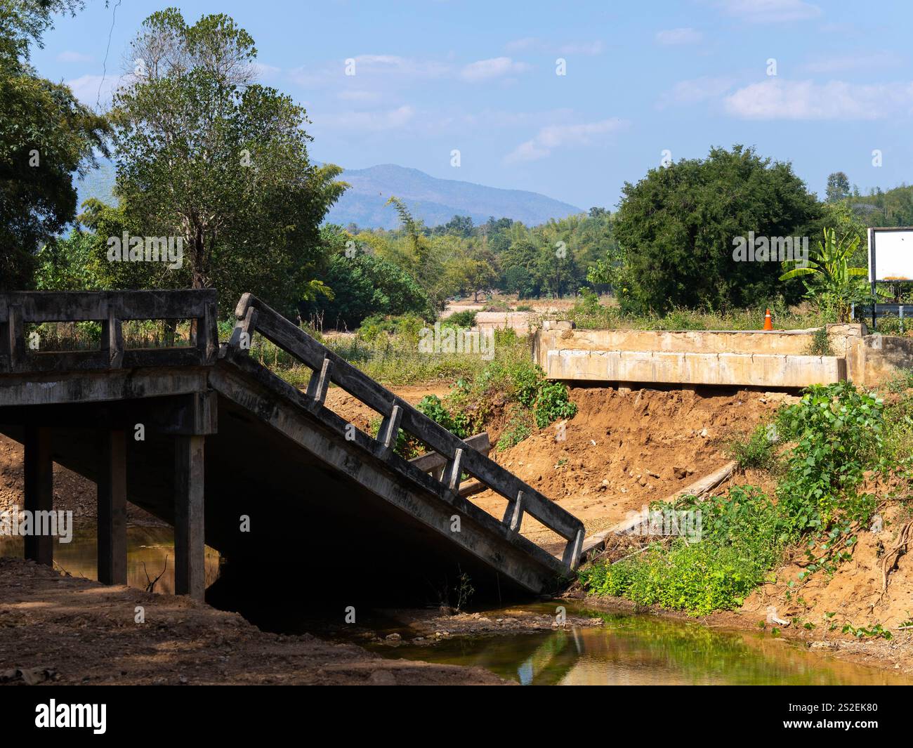 View of the destroyed road bridge as a result of natural disasters ...