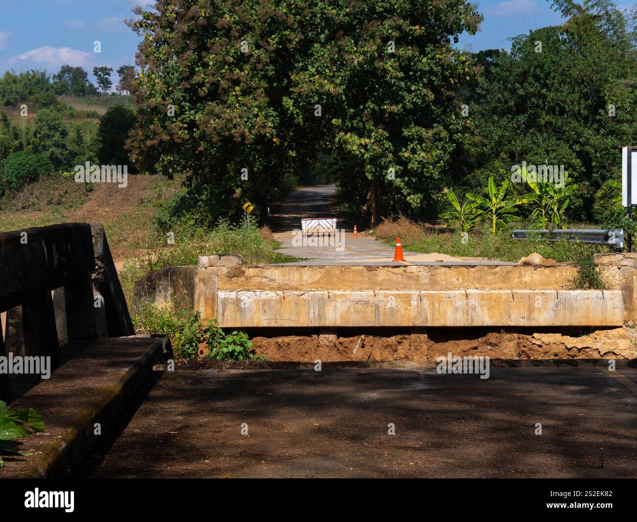 View of the destroyed road bridge as a result of natural disasters ...