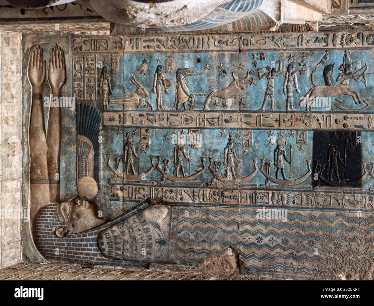 Ceiling showing restoration Dendera Temple of Hathor, near Qena on the ...