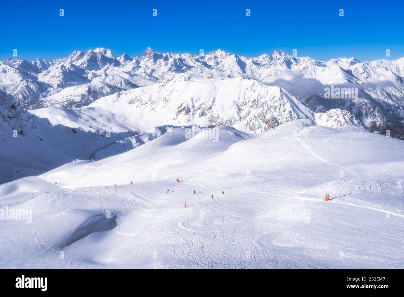 The stunning view of snowcapped mountains against clear blue sky ...