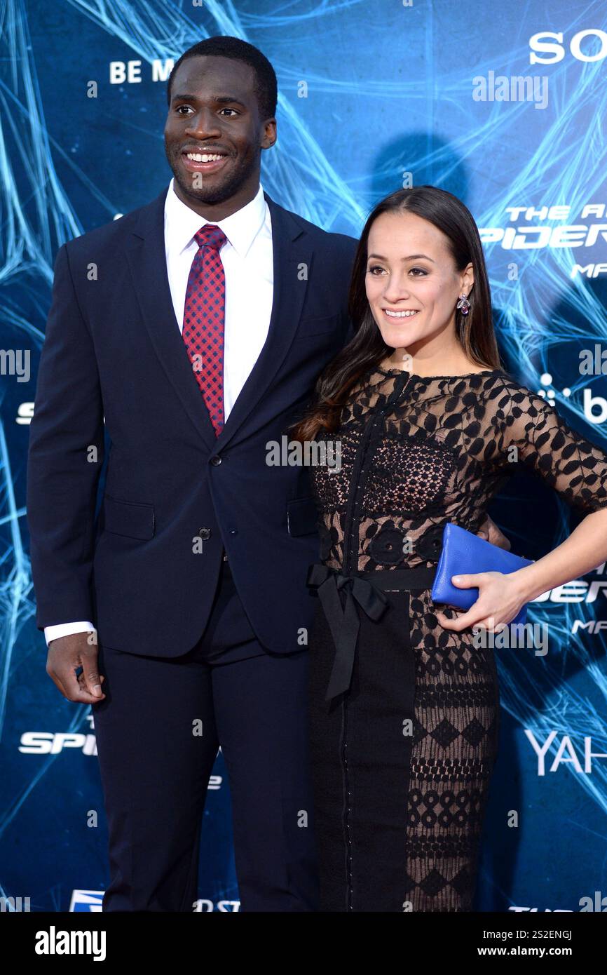Prince Amukamara and Pilar Davis at the premiere of 'The Amazing Spider-Man 2' in New York City ...