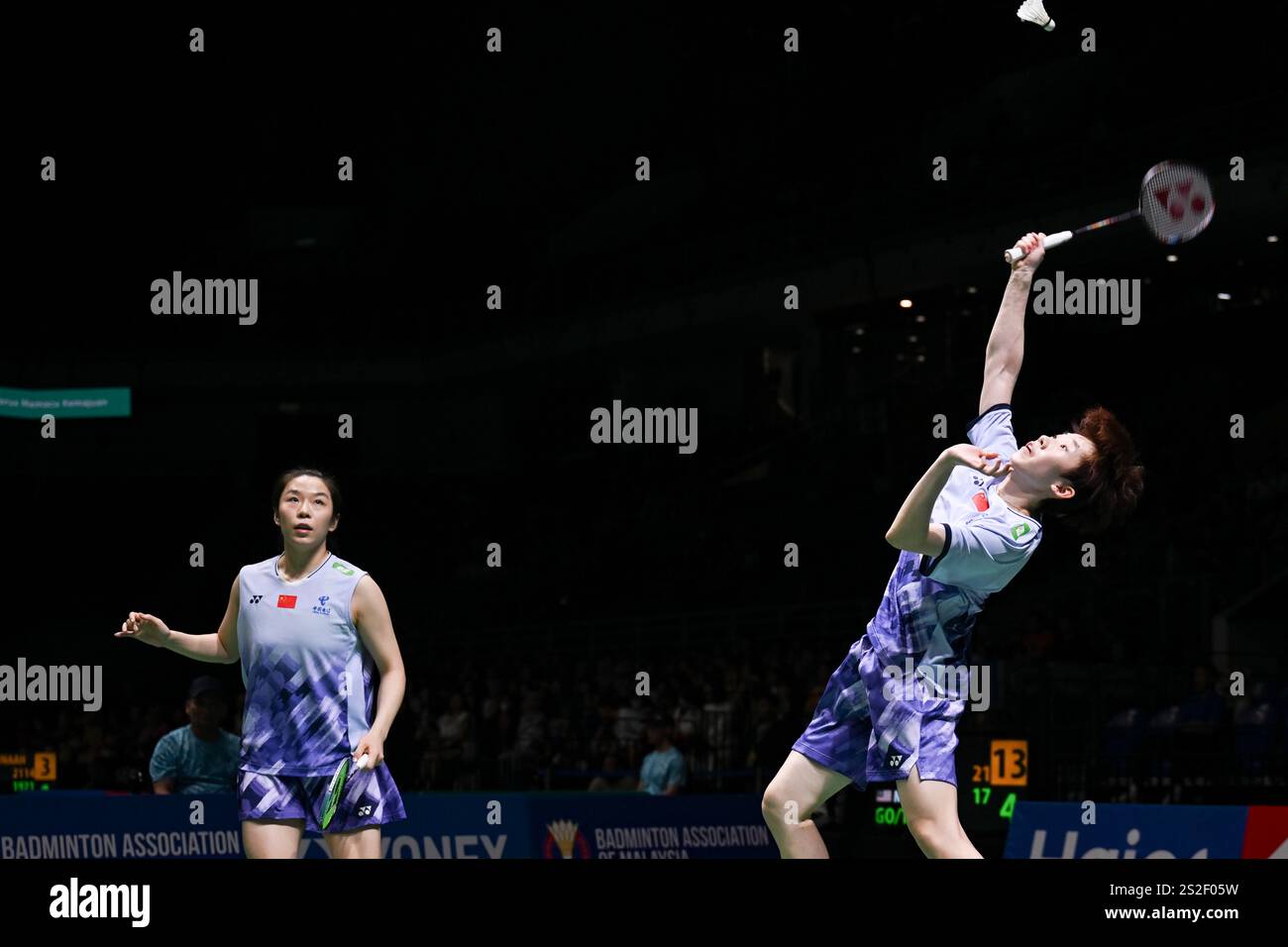 Kuala Lumpur, Malaysia. 7th Jan, 2025. Jia Yifan (L)/Zhang Shuxian of China hit a return during ...