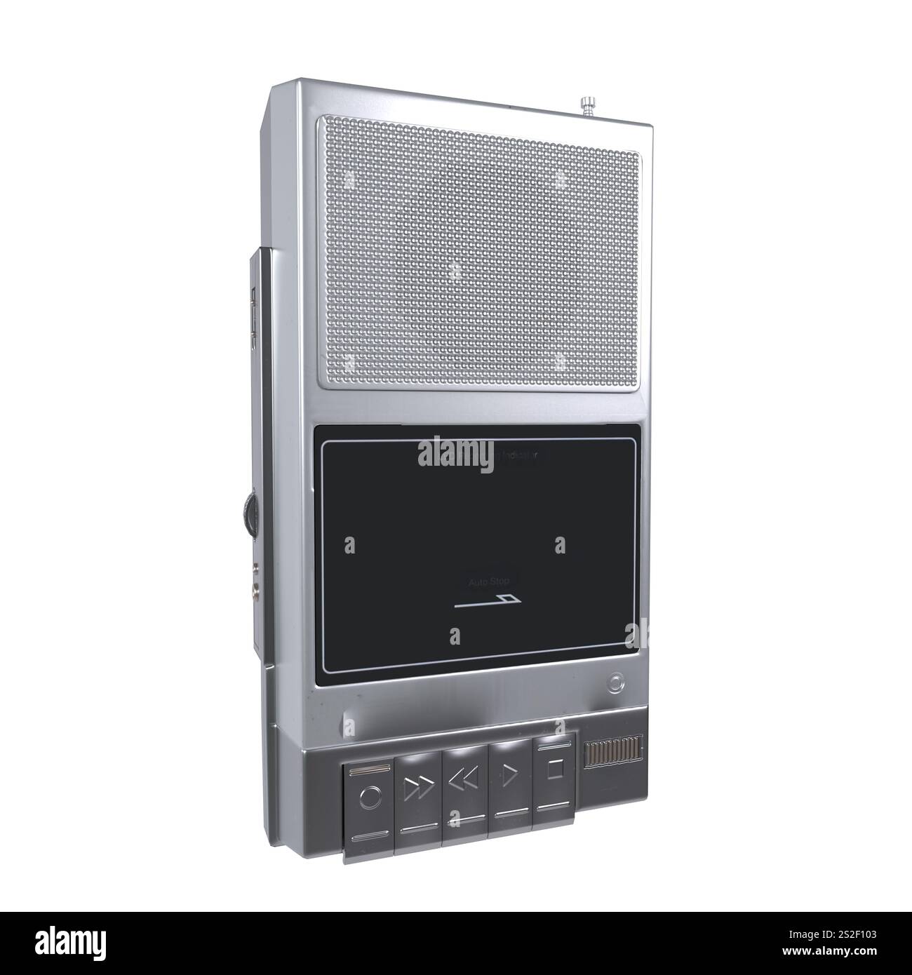 Classic cassette player displayed with a sleek silver finish against a ...