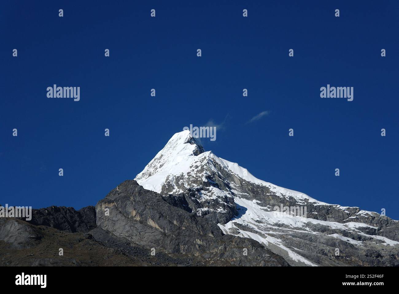 The iconic Artesonraju mountain in the Cordillera Blanca range, Peru ...