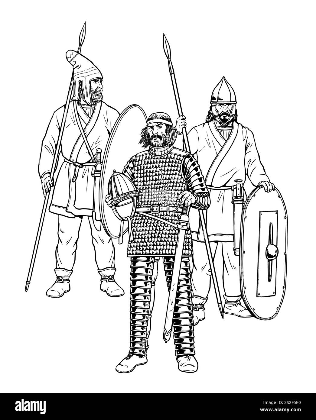 Heavily armed Parthian warrior with guard. Historical drawing with ...